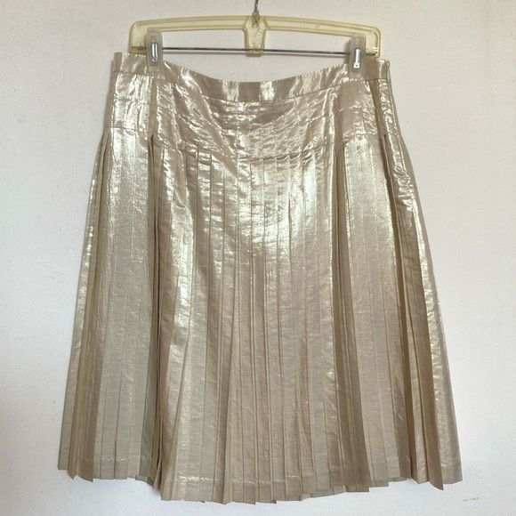 Kulson Italy | Skirts | Kulson White Gold Metallic Silk Blend Pleated ...